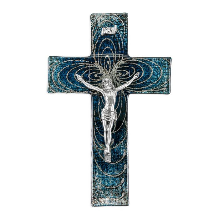 10" Blue & Silver Looped Cross with Corpus – FUCHS Church Supply